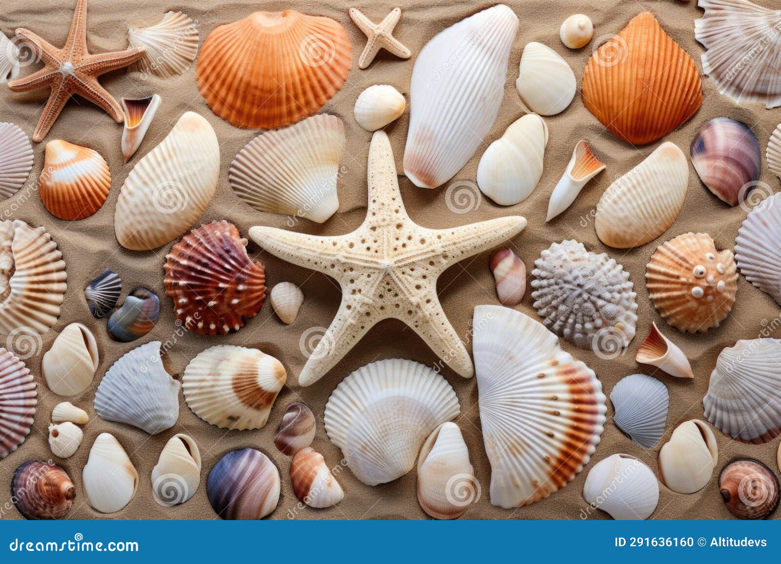 Collection of Different Types of Sea Shells on Sand Stock Photo - Image ...