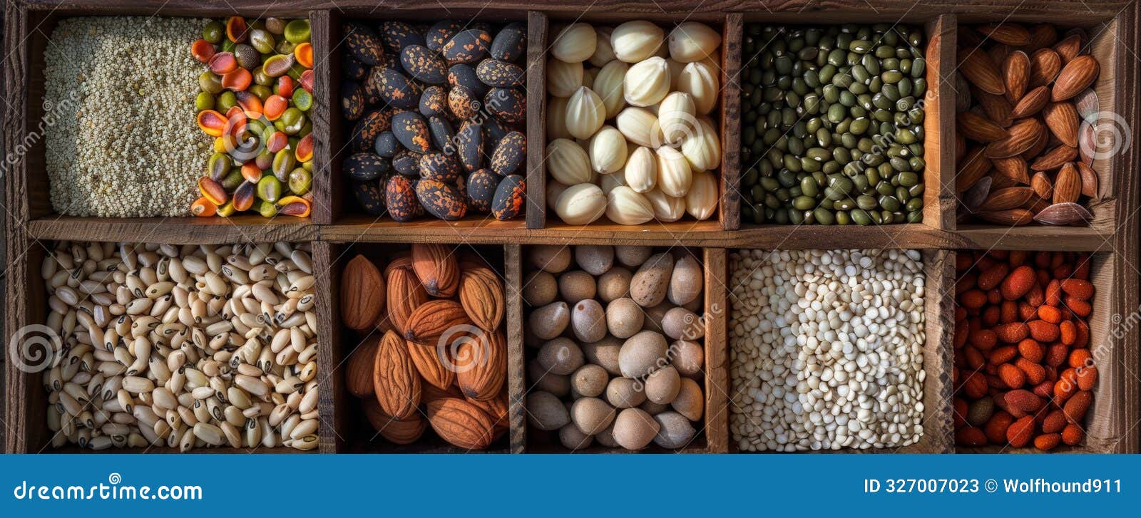 A Collection of Different Types of Seeds Displayed in a Wooden Box. the ...