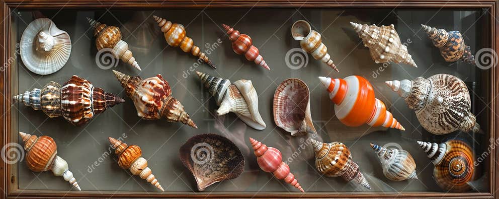 A Collection of Different Types of Shells Displayed in a Shadow Box ...