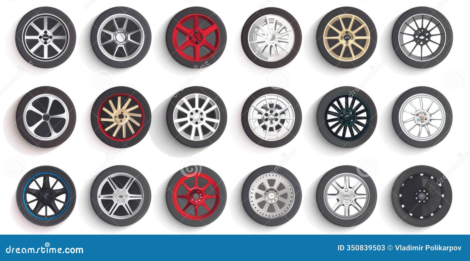 Collection of Different Types of Wheels on a Clean White Background ...