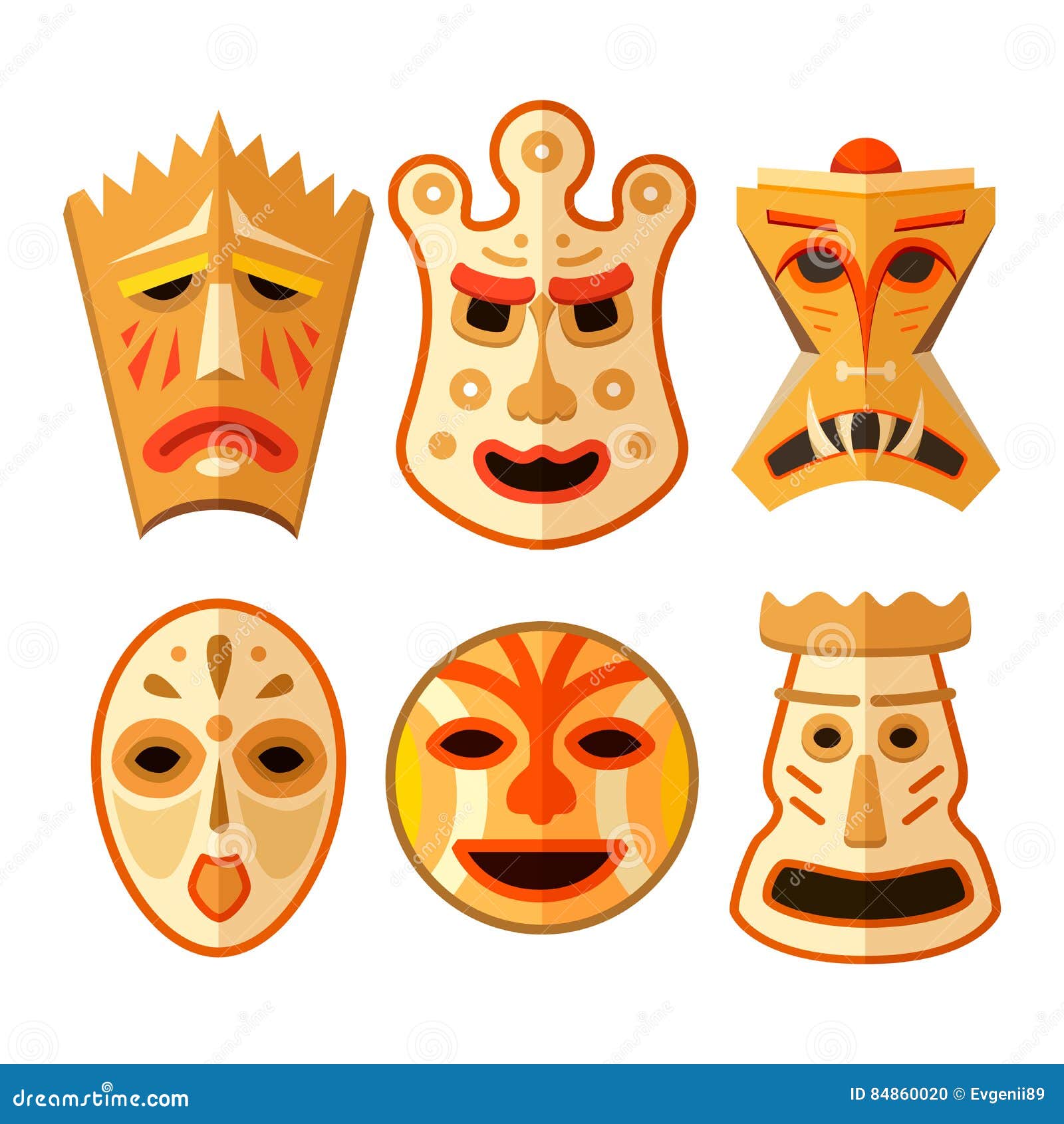 Collection of Different Wooden Voodoo Masks Stock Illustration ...