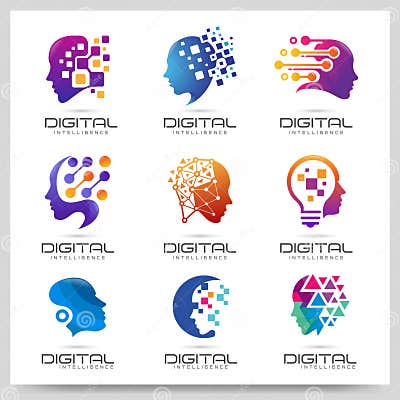 Collection of Digital People Logo Design. Graphic Design Element Stock ...
