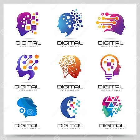 Collection of Digital People Logo Design. Graphic Design Element Stock ...