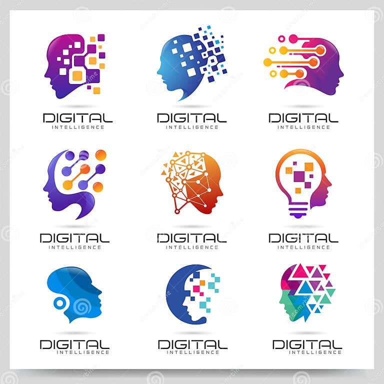 Collection of Digital People Logo Design. Graphic Design Element Stock ...