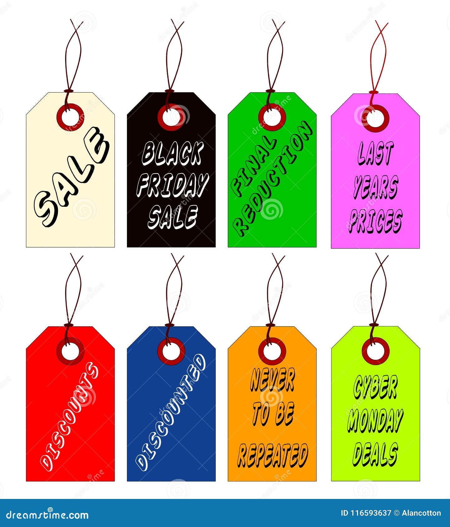 Discount Store Tags with String on White Background Stock Vector ...
