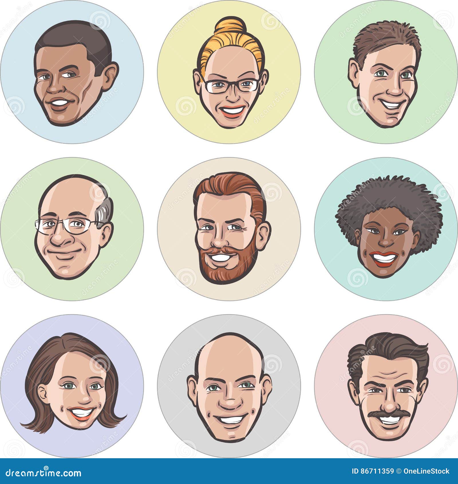 Collection of Diverse Cartoon Vector People Faces Stock Vector ...