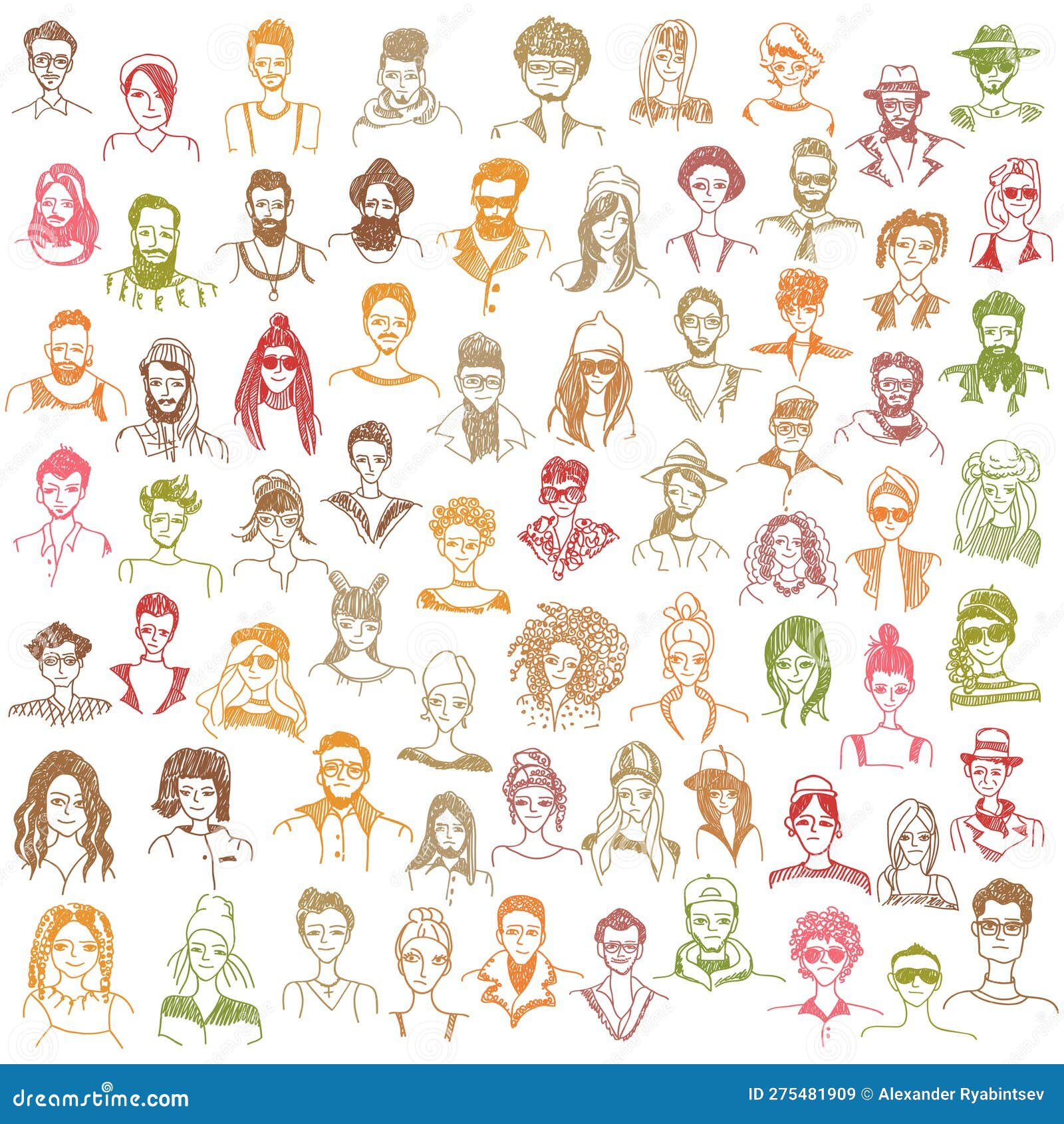 Collection of Diverse Hand Drawn People Faces Vector Illustration Stock ...