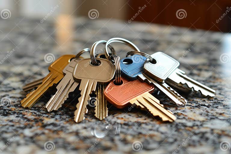 Collection of Diverse Keys Rests on Smooth Granite Countertop ...