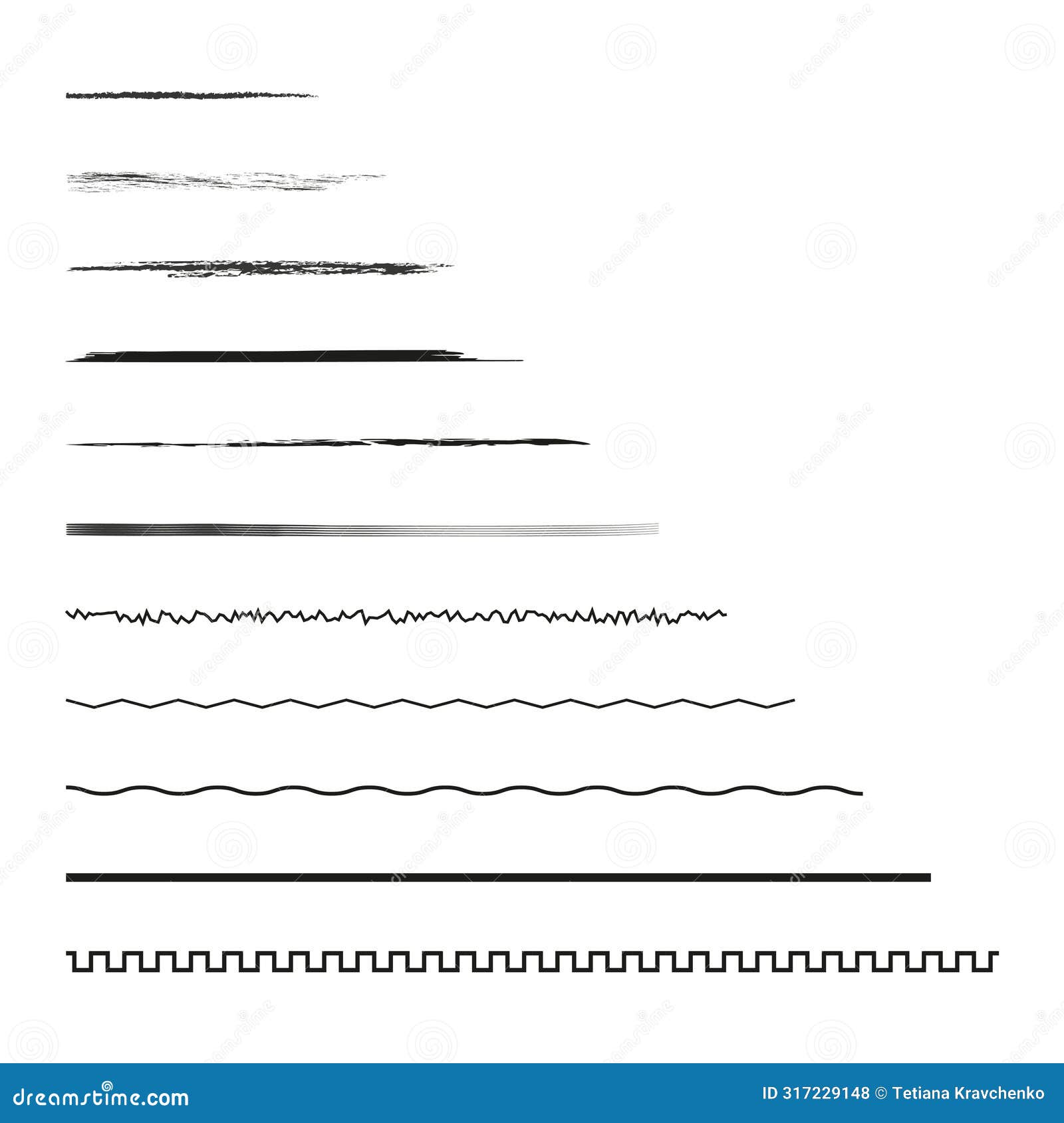 Collection of Diverse Line Brushes. Set of Artistic Stroke Patterns ...