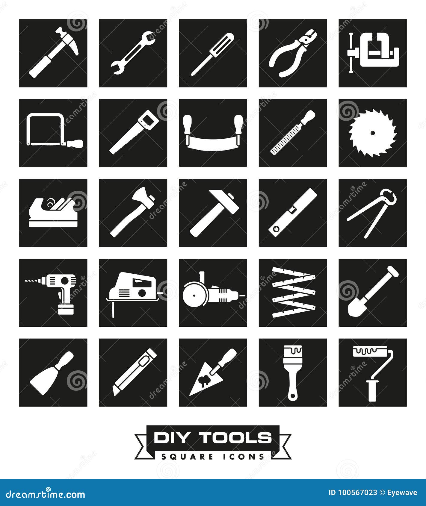 Crafting Tools Square Black Icon Set Stock Vector - Illustration of ...