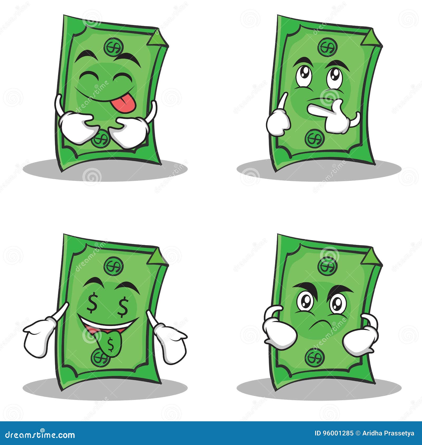 Collection Dollar Character Cartoon Style Set Stock Vector ...
