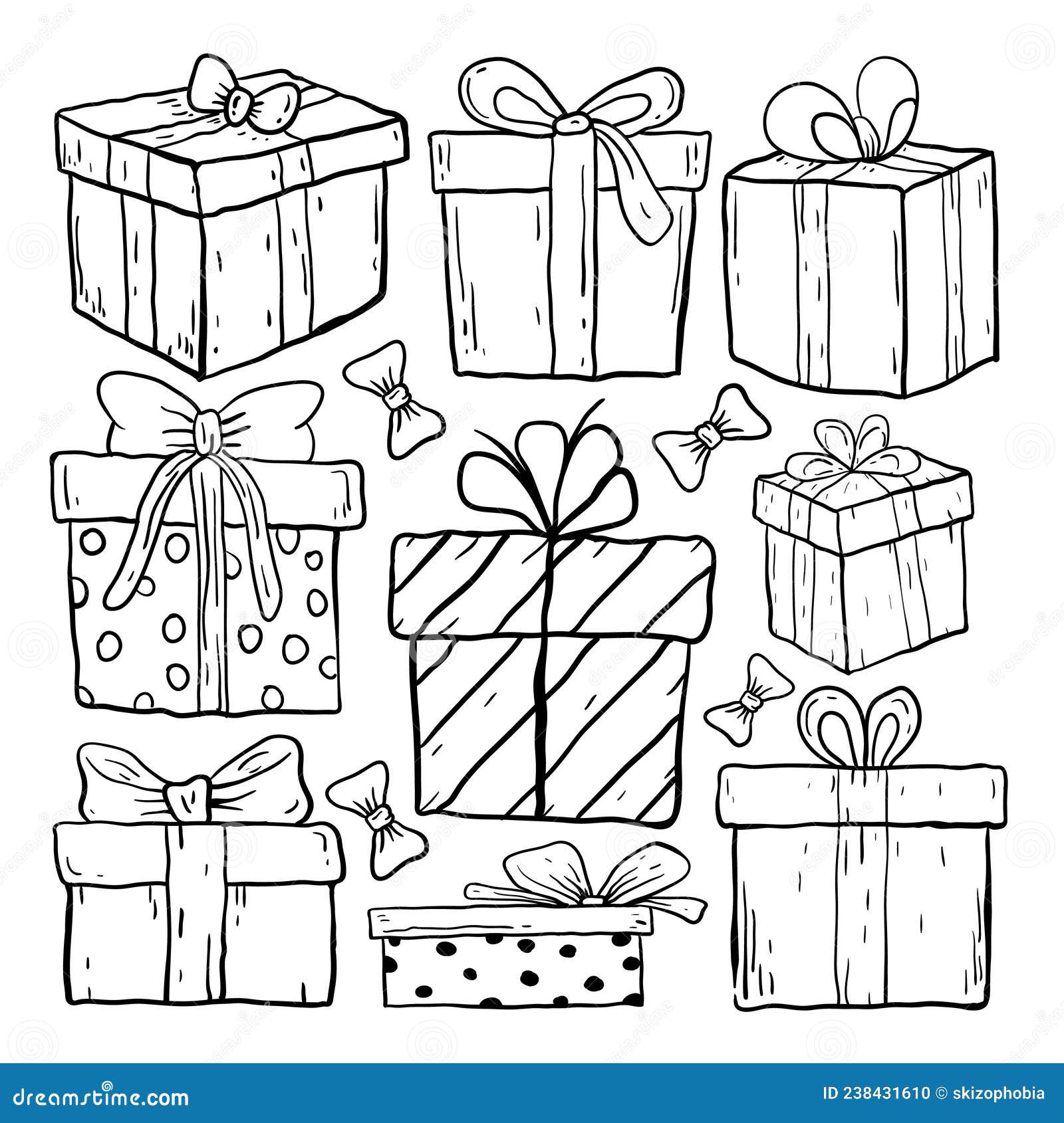 Collection of Doodle Sketch Christmas Gift Boxes Vector Image Stock ...