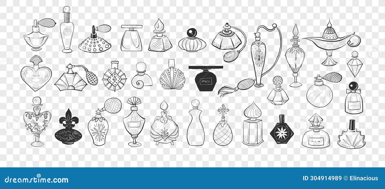 Collection of Doodle Vintage Perfume Bottles. Vector Sketch ...