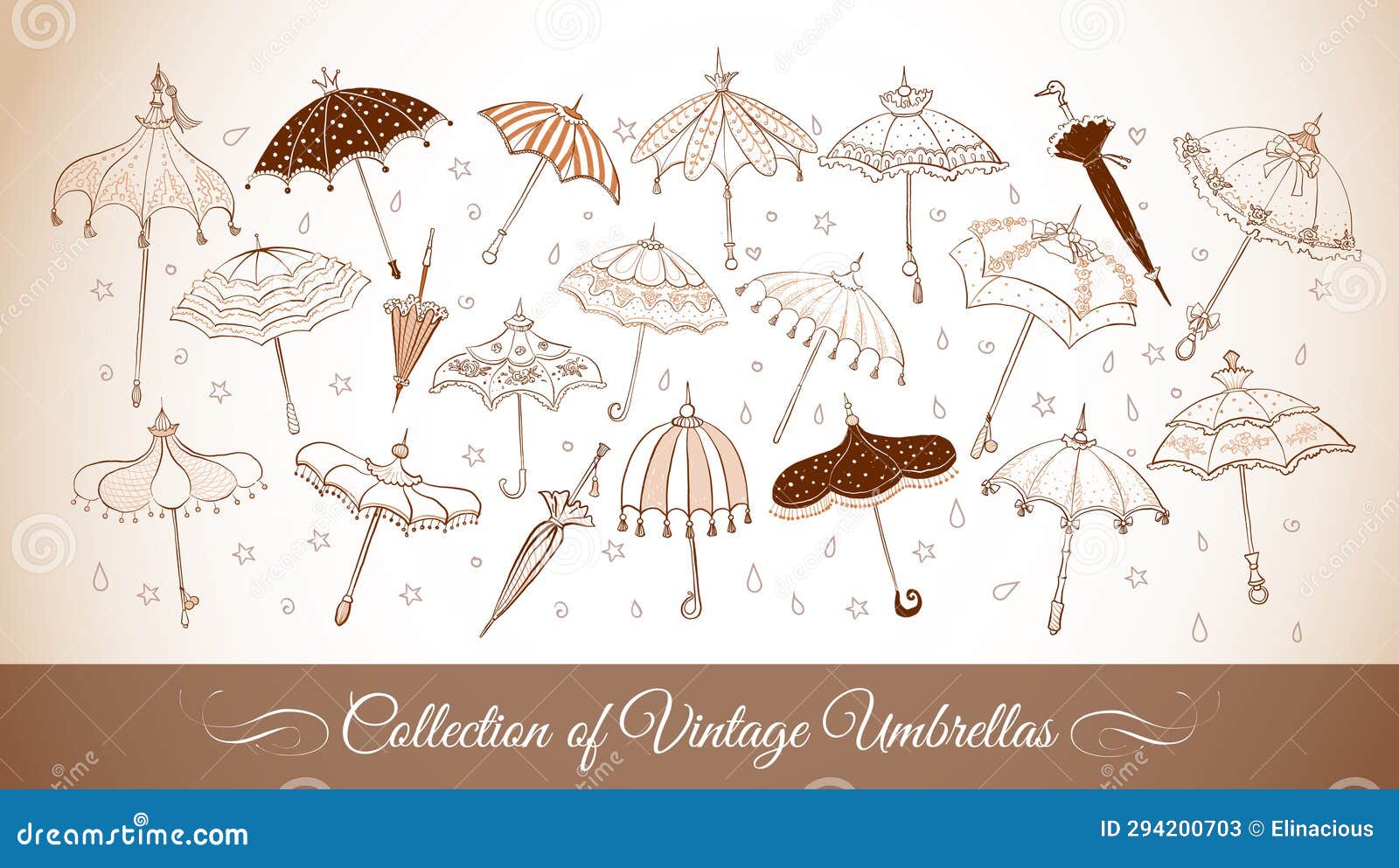 Collection Of Doodle Vintage Umbrellas Vector Sketch Illustration