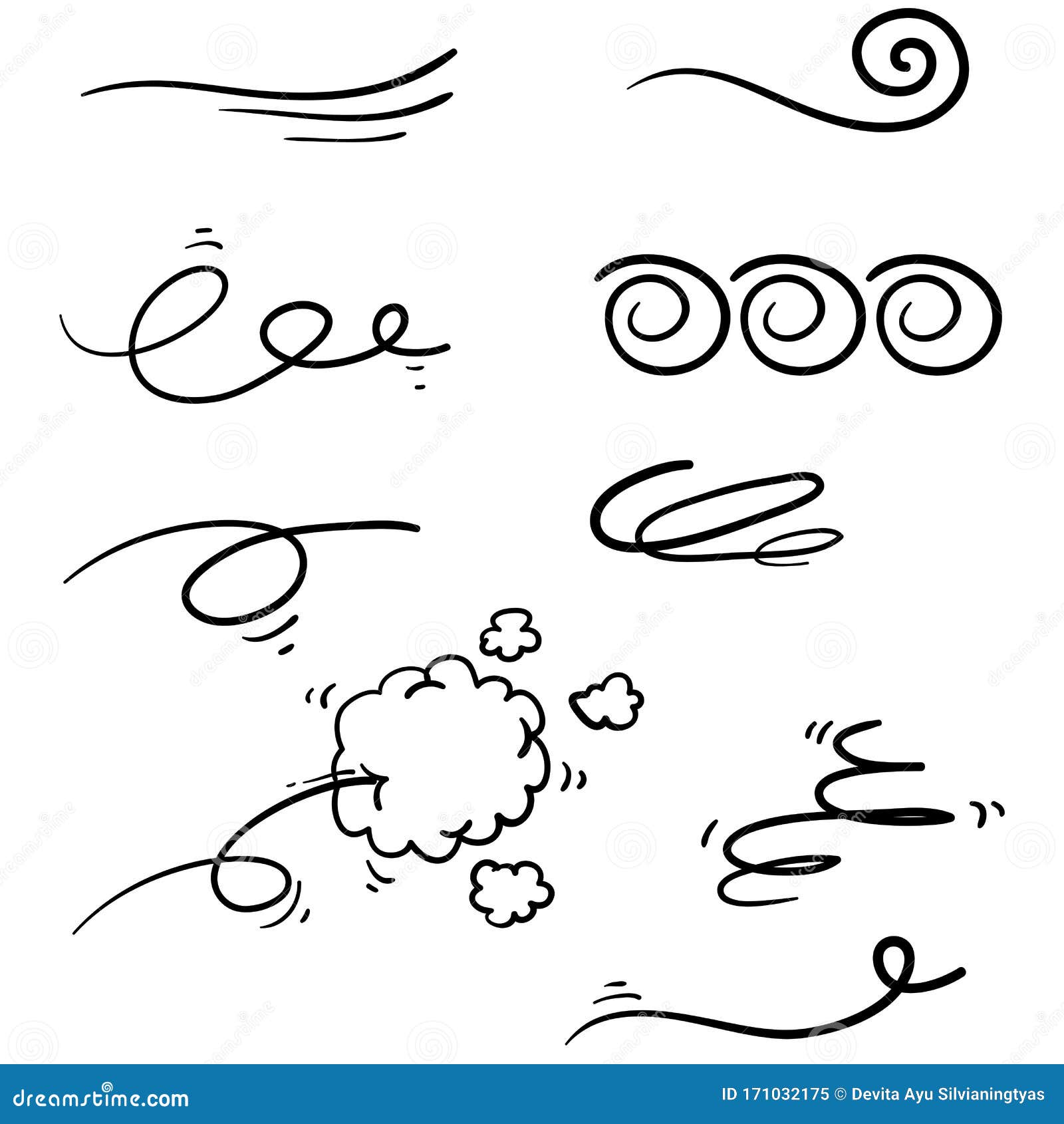 Doodle Wind Lines. Air Sketch. Cartoon Hand Drawn Windmill. Vector Wave ...