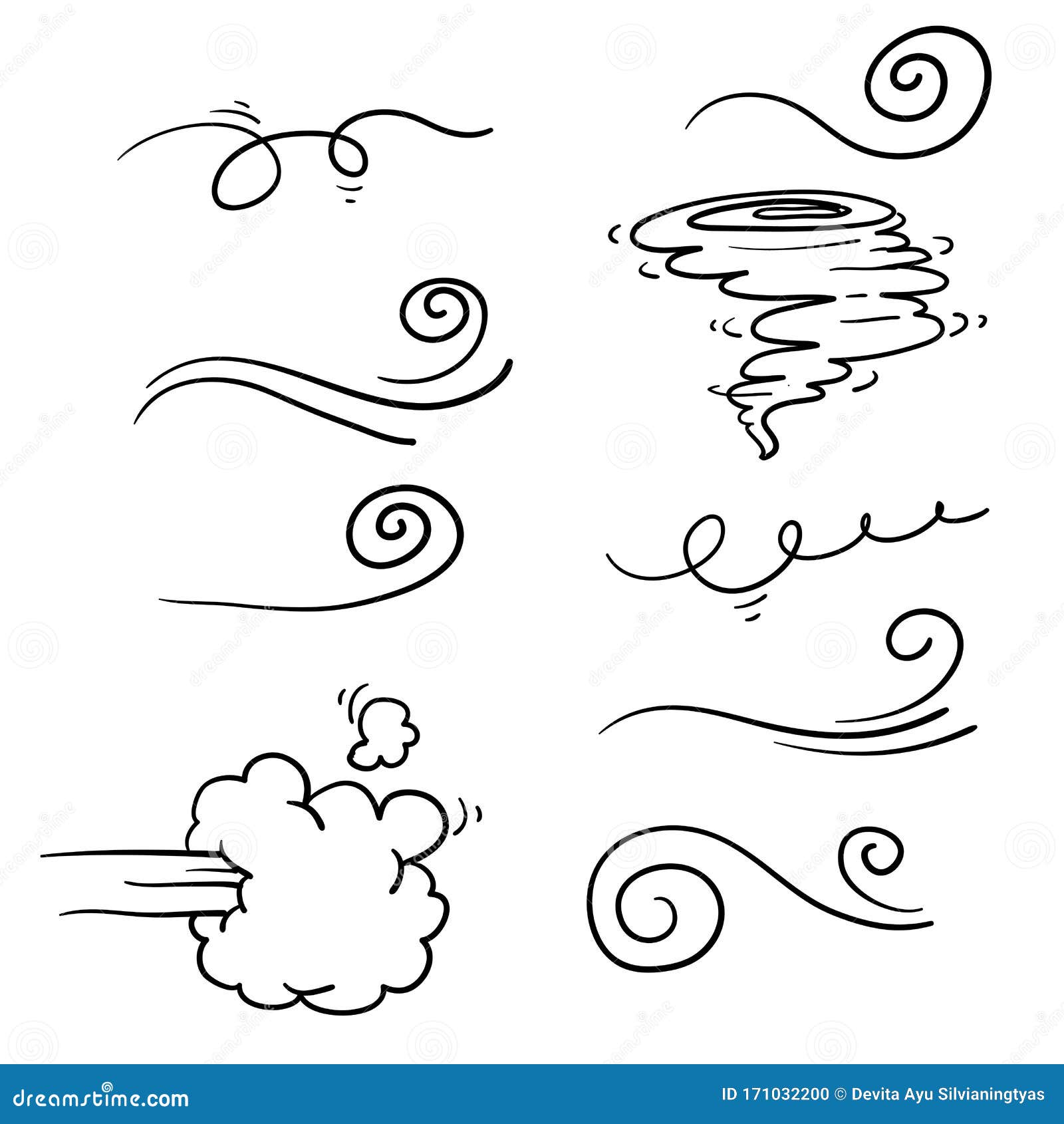 Doodle Wind Lines. Air Sketch. Cartoon Hand Drawn Windmill. Vector Wave ...