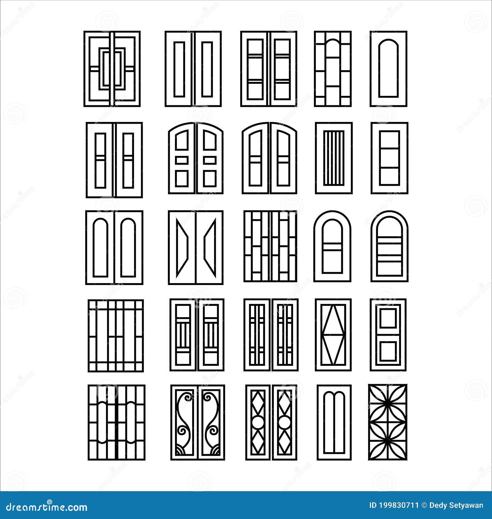 Collection of Door and Window Styles Outline Stock Vector ...