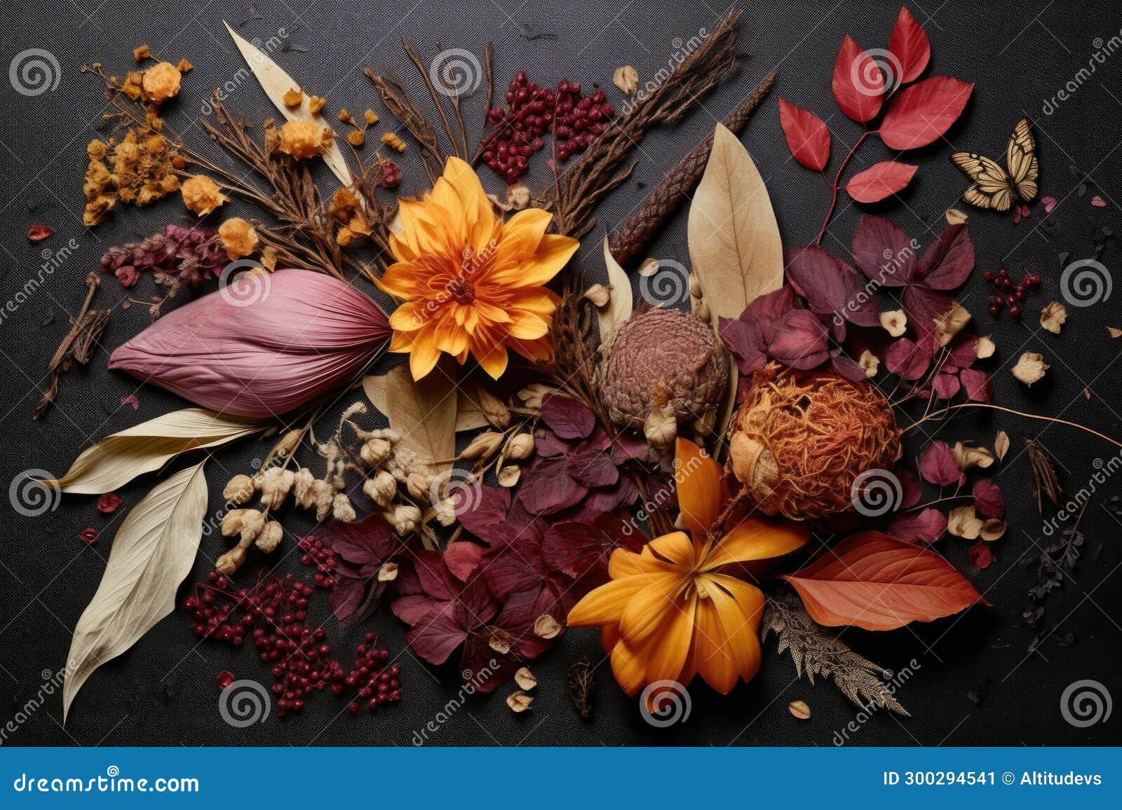 A Collection of Dried Leaves and Petals Creating a Natural Collage ...