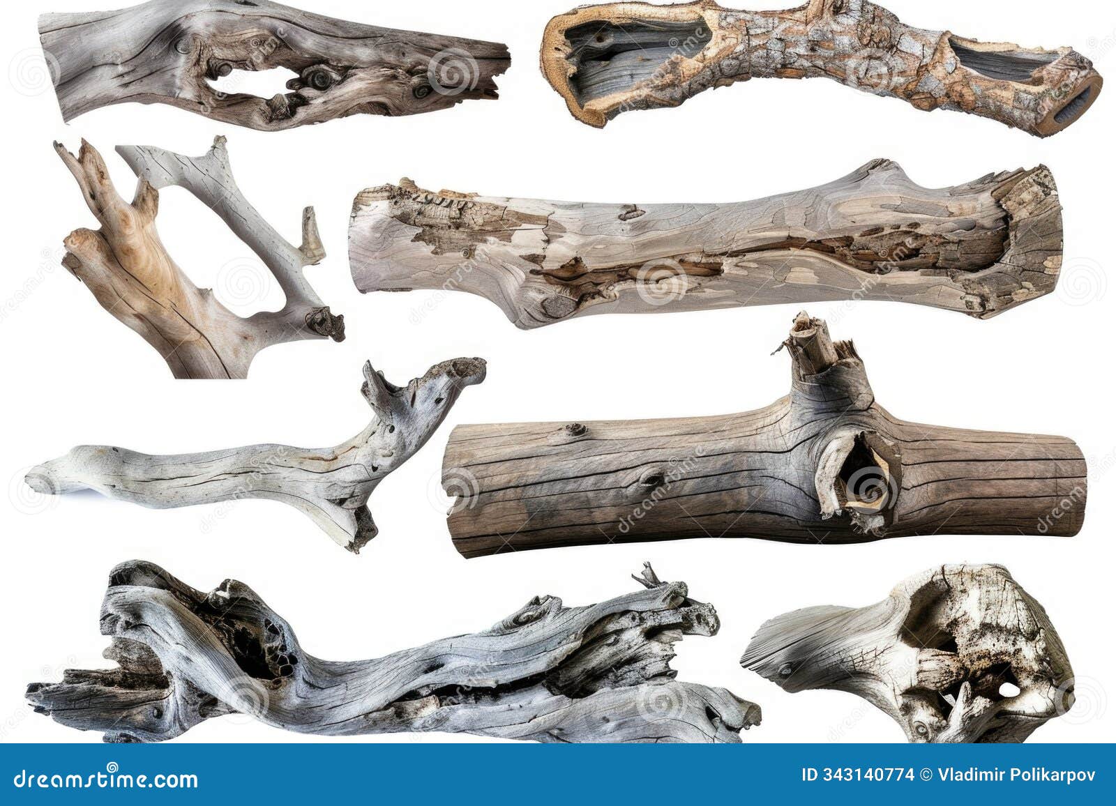 A Collection of Driftwood Pieces on a White Background, Perfect for ...