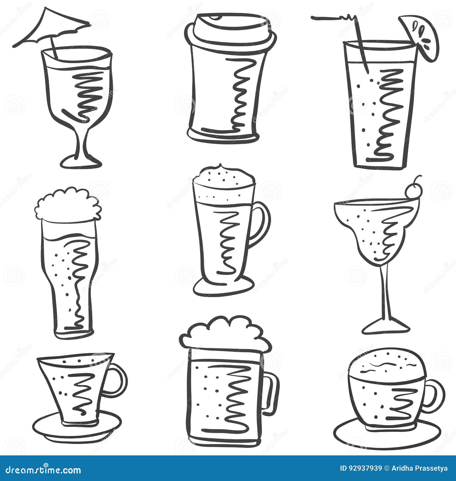 Collection Drink Hand Draw Doodle Style Stock Vector - Illustration of ...