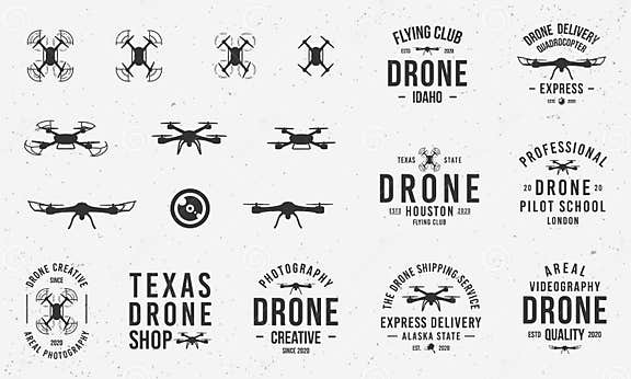 Collection of Drone Logos, Emblems, Labels, Badges. Set of 9 Logo ...