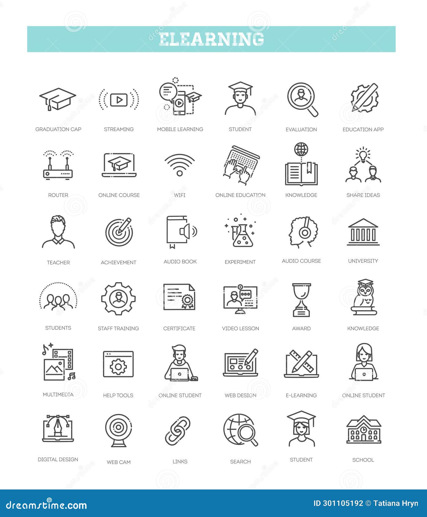 E-learning, Online Education Elements. Vector Line Symbols Stock ...