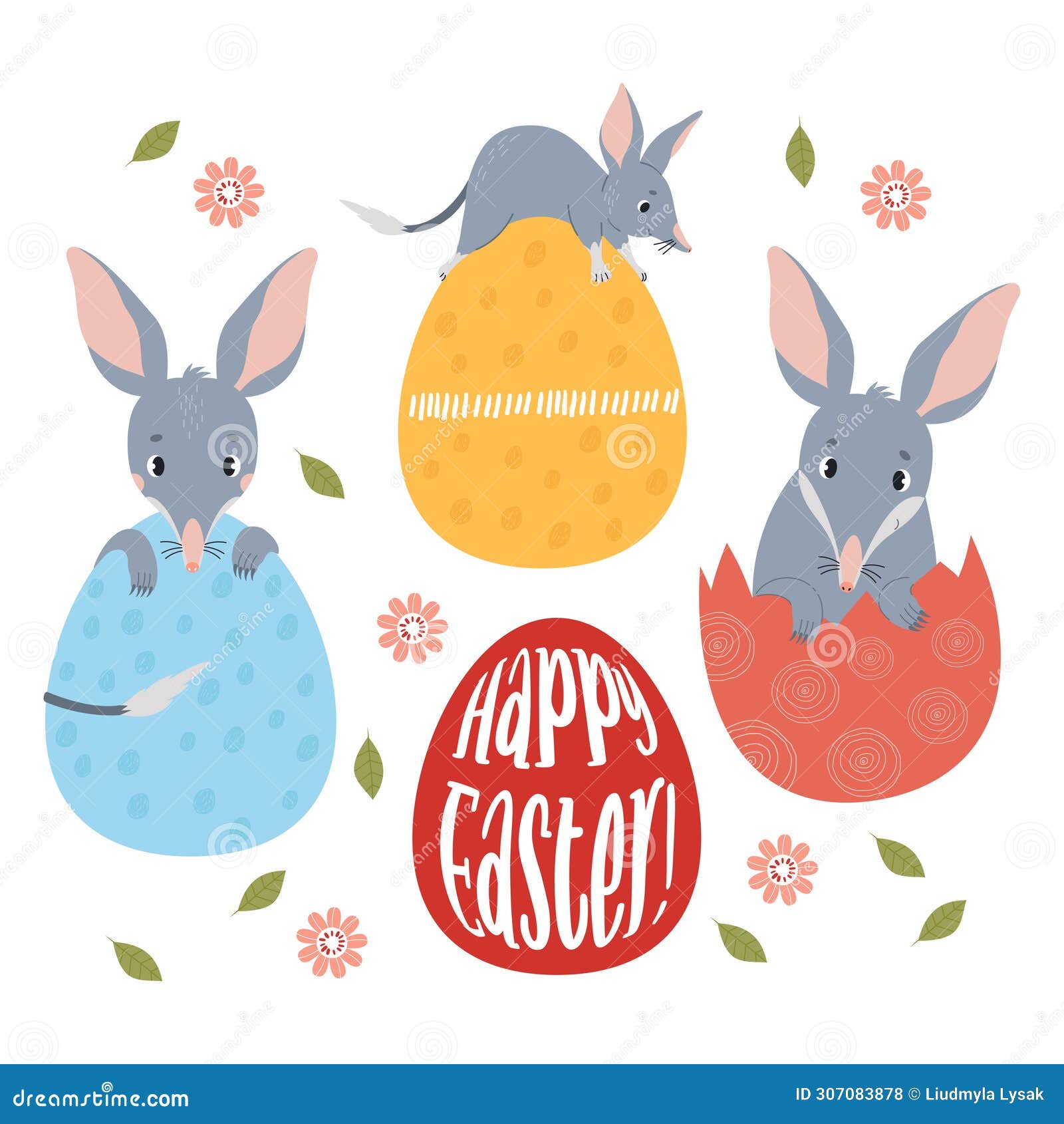 Collection Easter Bilbies with Easter Eggs. Australian Cute Animal ...