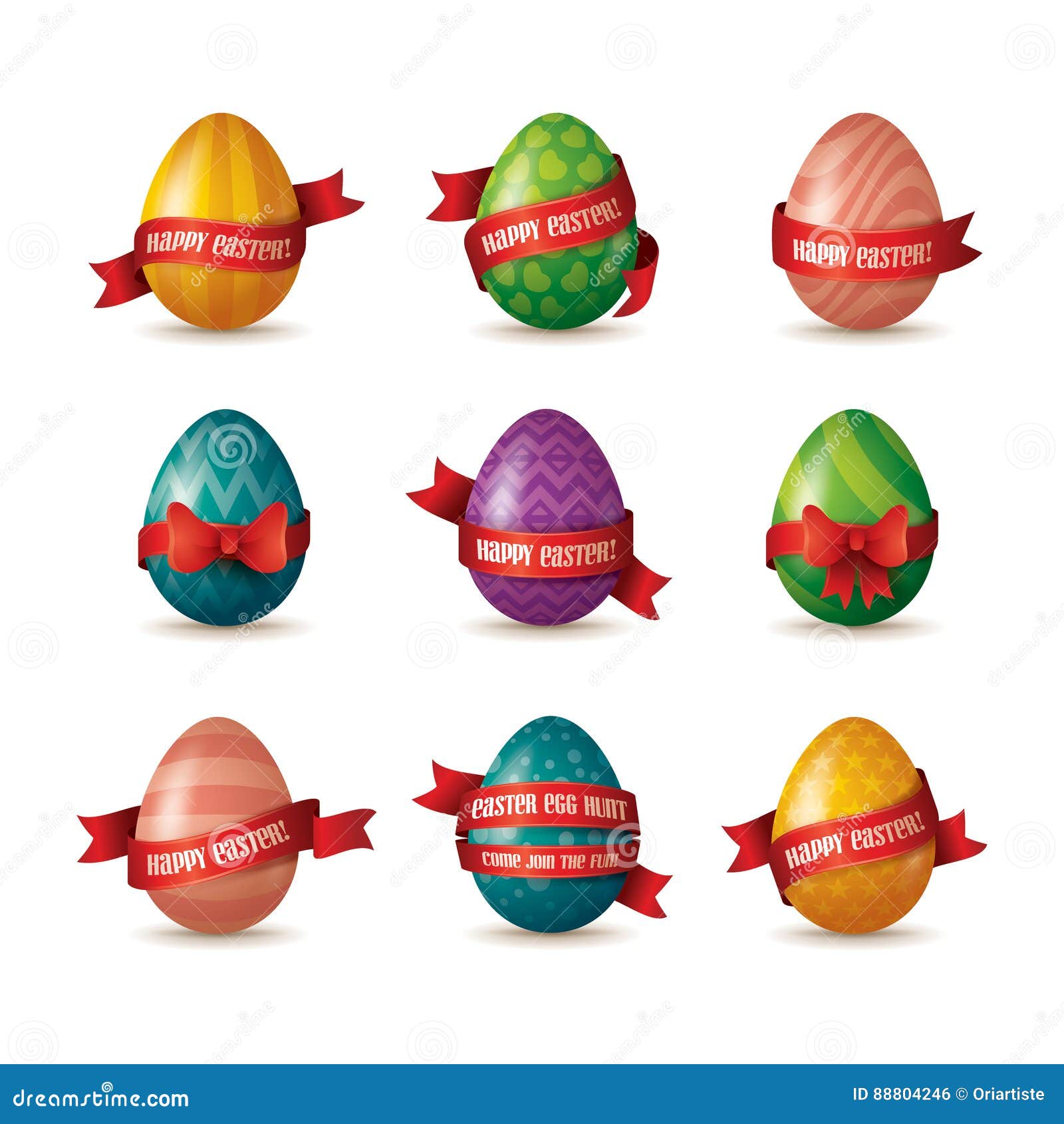Collection of Easter Eggs with Ribbon Stock Vector - Illustration of ...