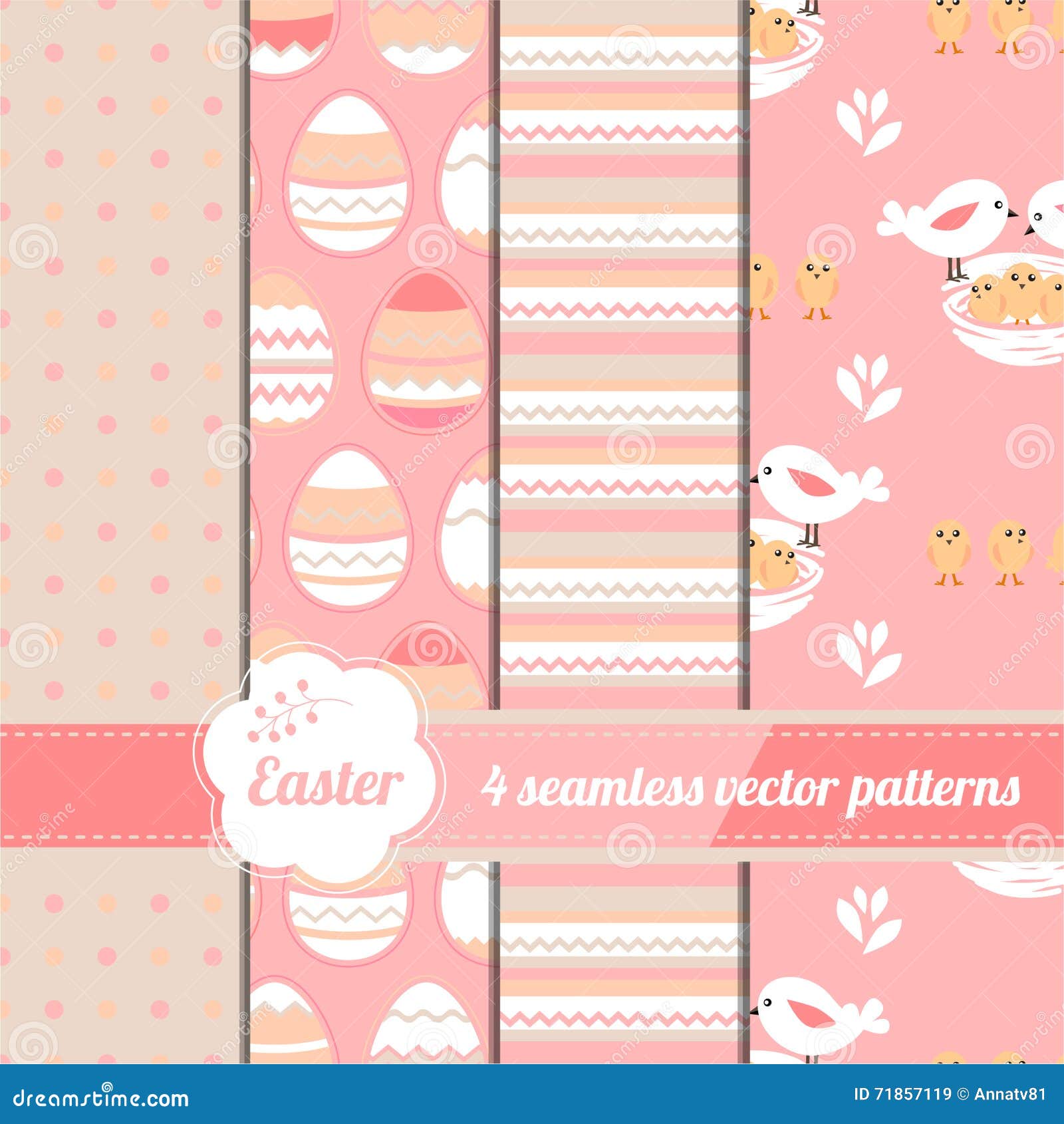 Collection of Easter Seamless Patterns with Stylized Cute Eggs and ...