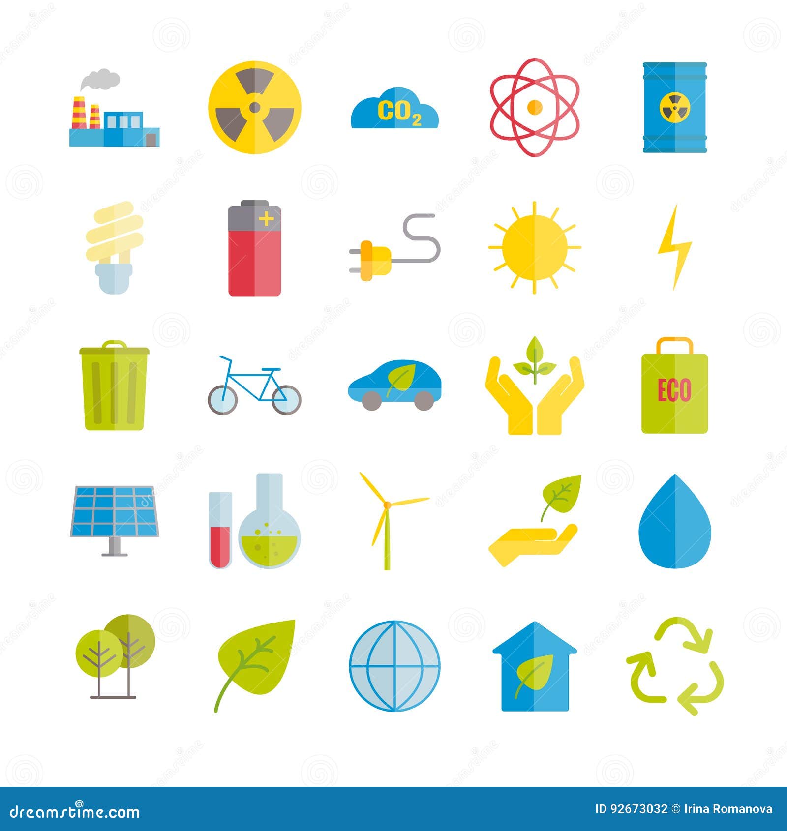 Collection of Ecology and Environment Protection Vector Flat Icons ...