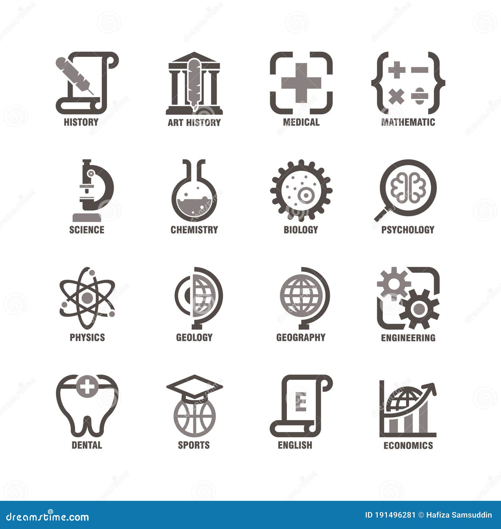 Collection of Educational Subject Icons. Vector Illustration Decorative ...
