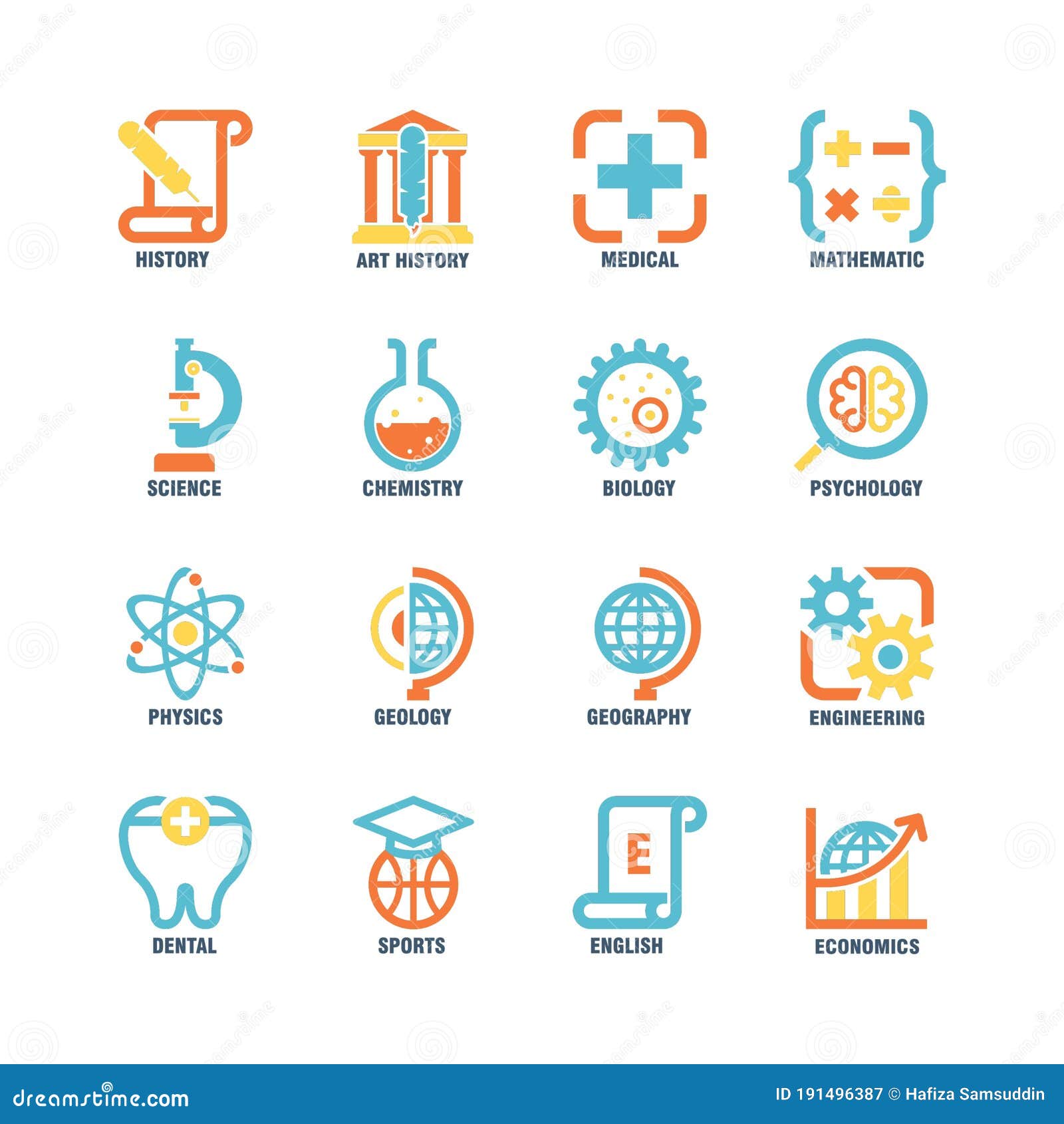 Collection of Educational Subject Icons. Vector Illustration Decorative ...