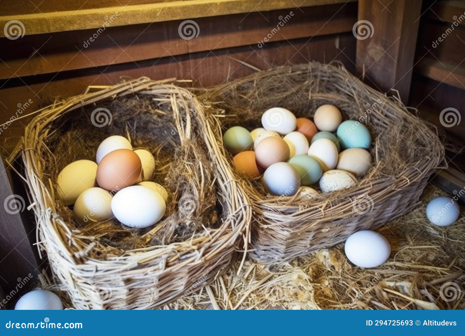 Collection of Eggs in Nests Inside the Coop Stock Image - Image of ...