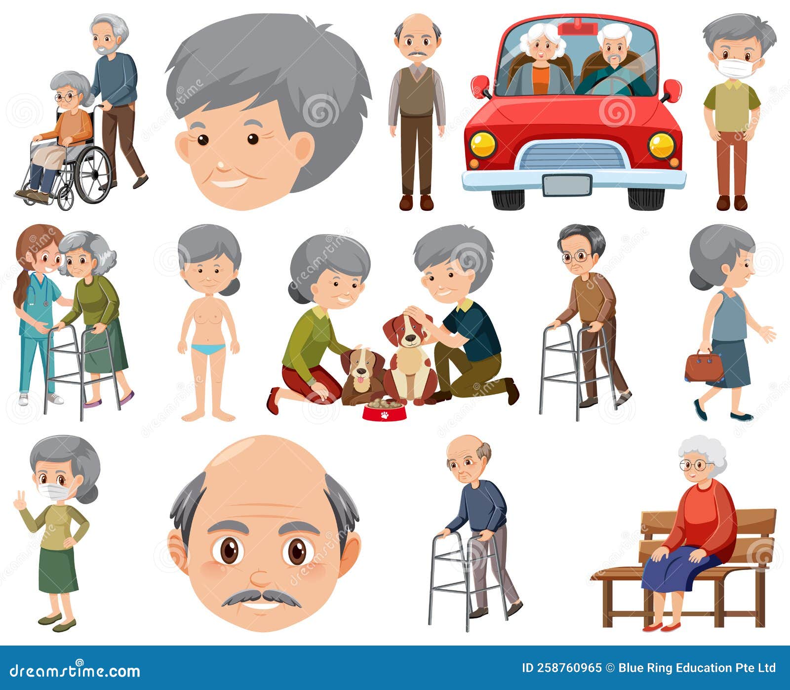 Collection of Elderly People Icons Stock Vector - Illustration of ...