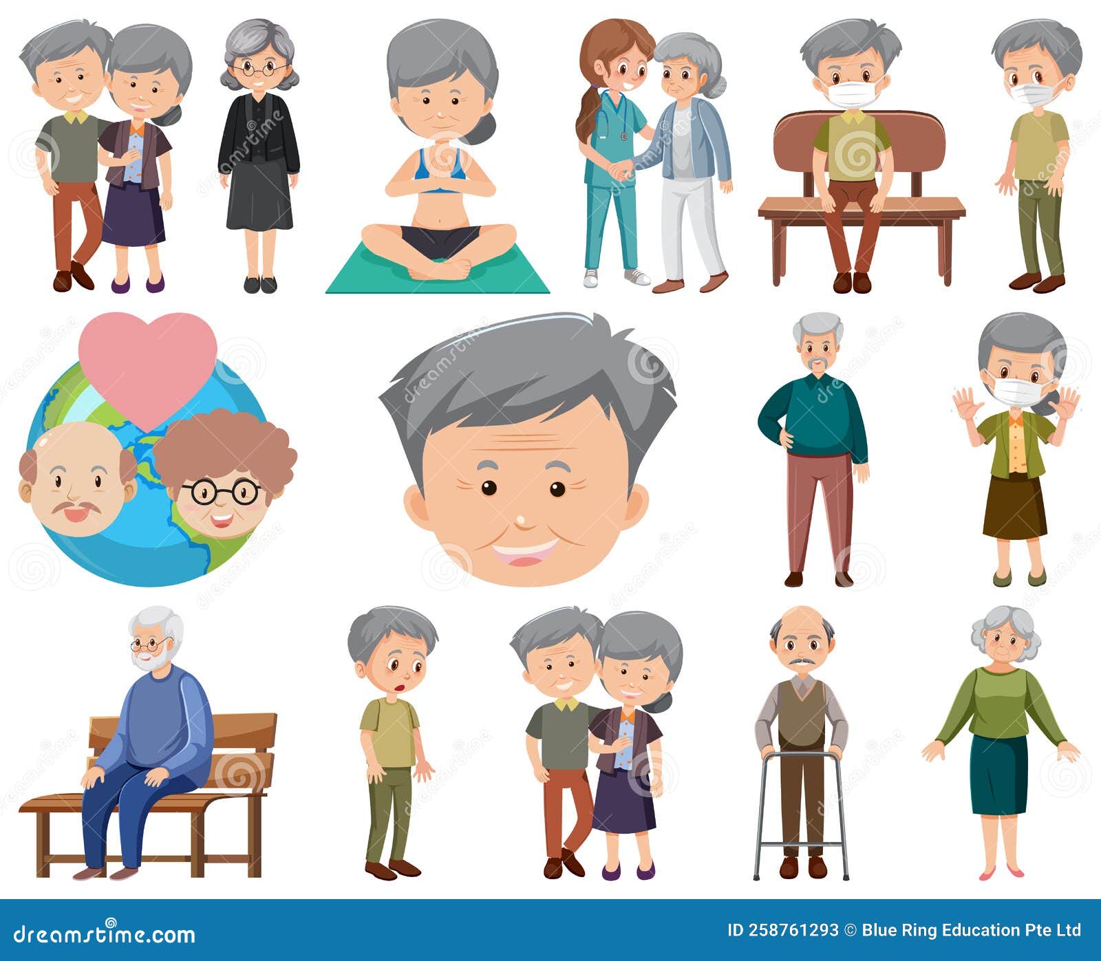 Collection of Elderly People Icons Stock Vector - Illustration of ...
