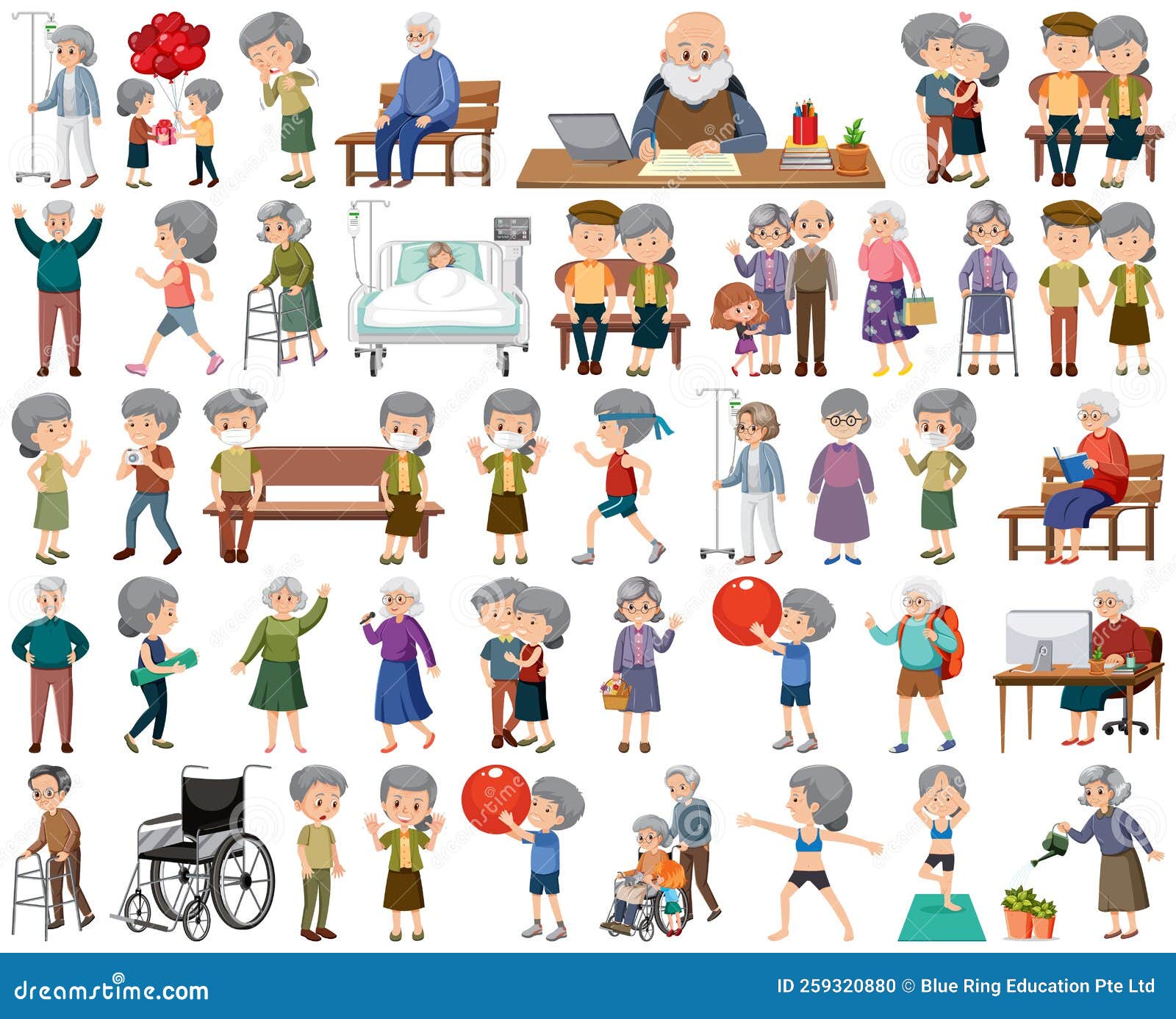 Collection of Elderly People Icons Stock Vector - Illustration of ...