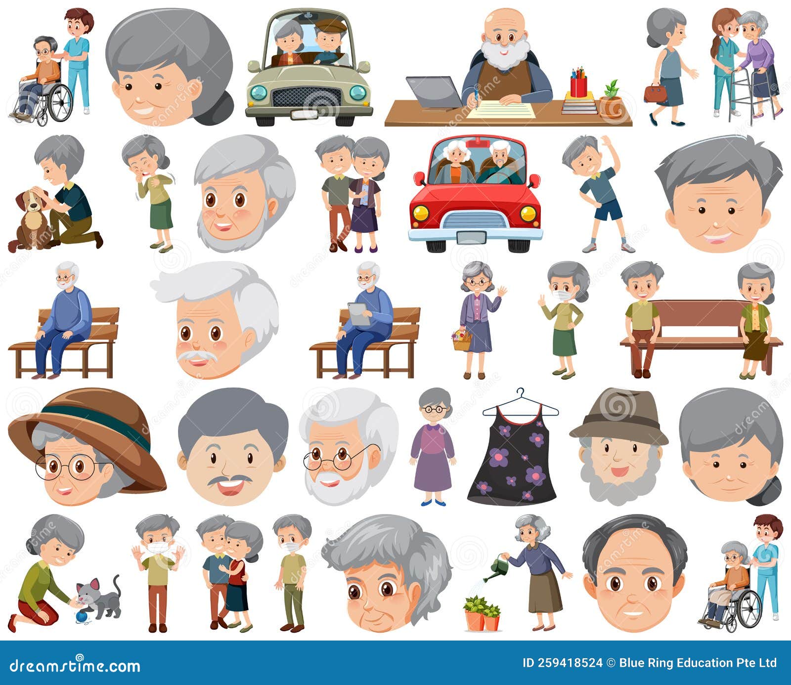Collection of Elderly People Icons Stock Vector - Illustration of head ...