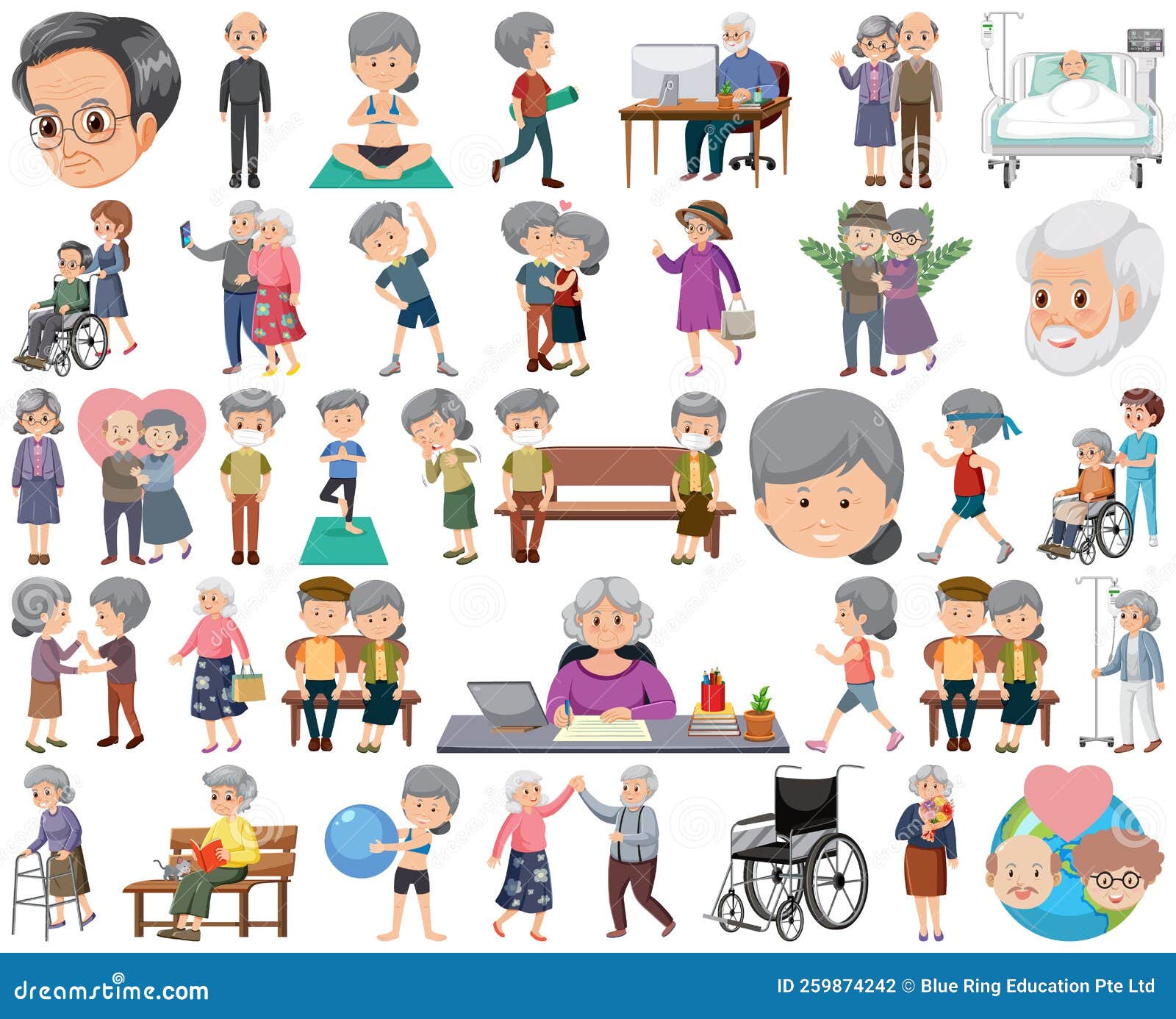 Collection of Elderly People Icons Stock Vector - Illustration of ...