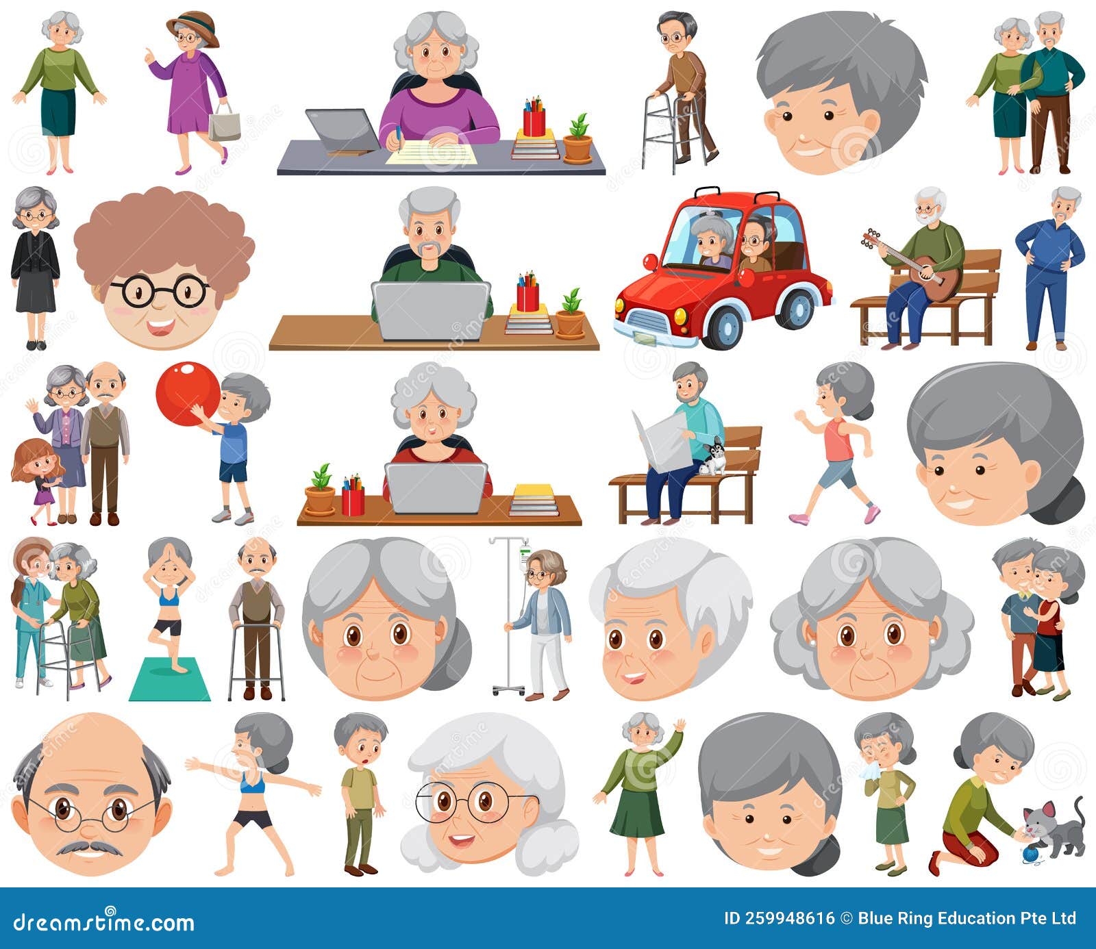 Collection of Elderly People Icons Stock Vector - Illustration of girl ...