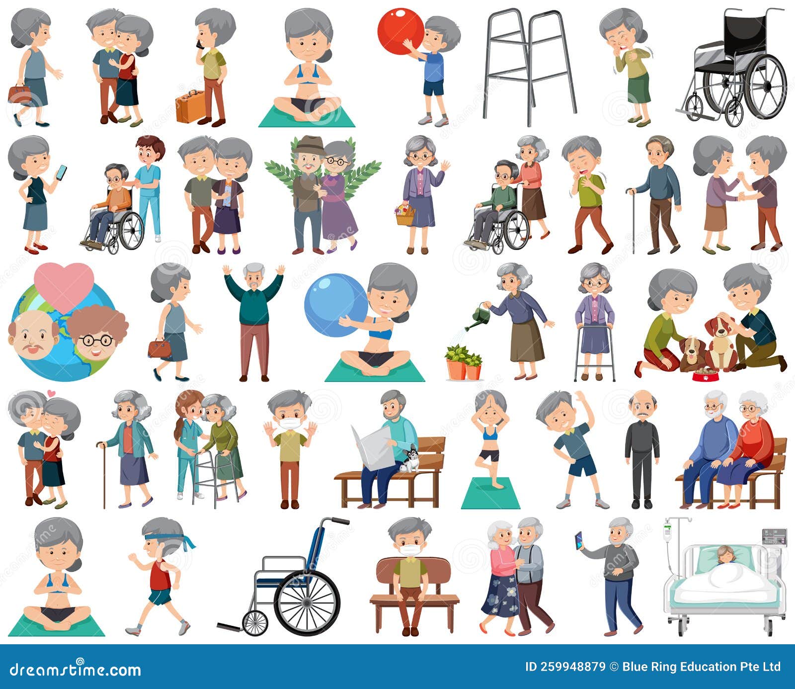 Collection of Elderly People Icons Stock Vector - Illustration of ...