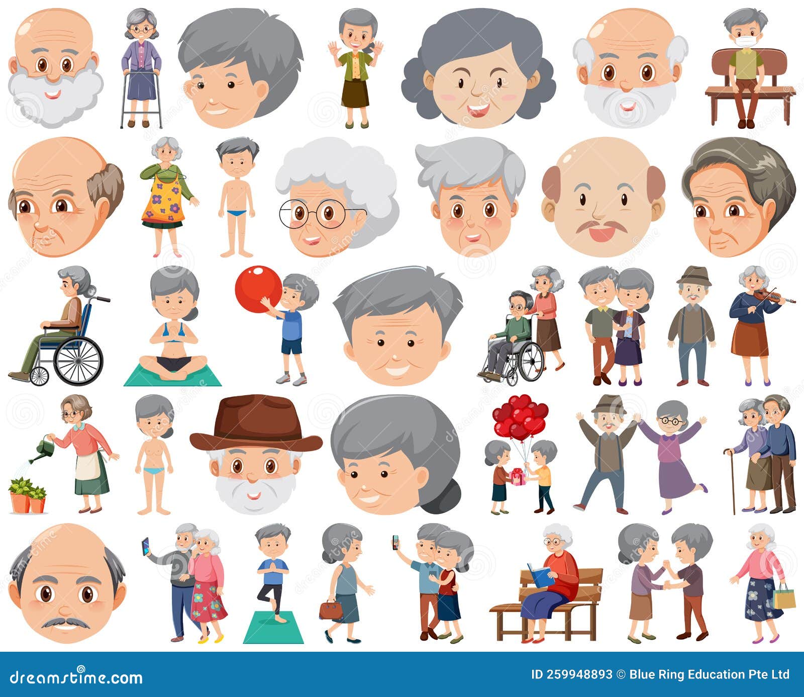 Collection of Elderly People Icons Stock Vector - Illustration of face ...