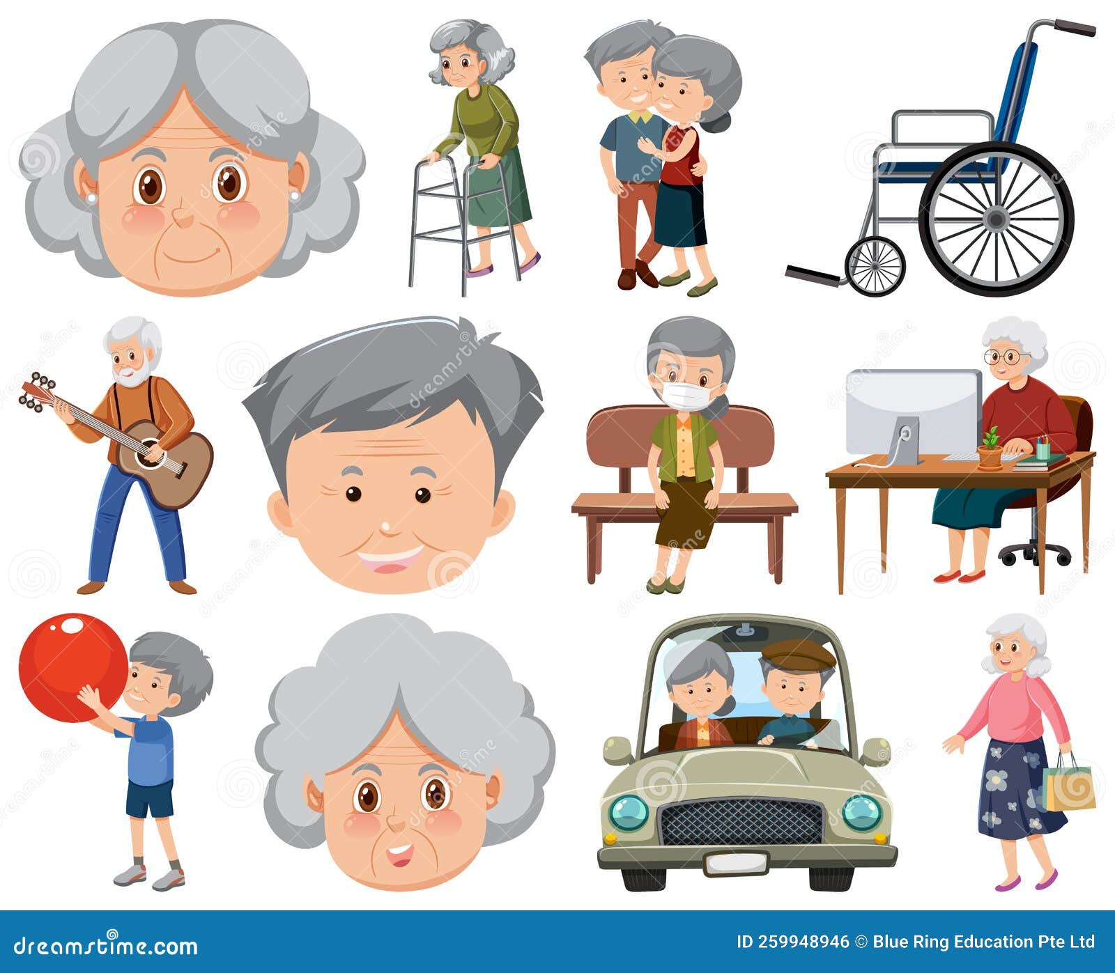 Collection of Elderly People Icons Stock Vector - Illustration of ...