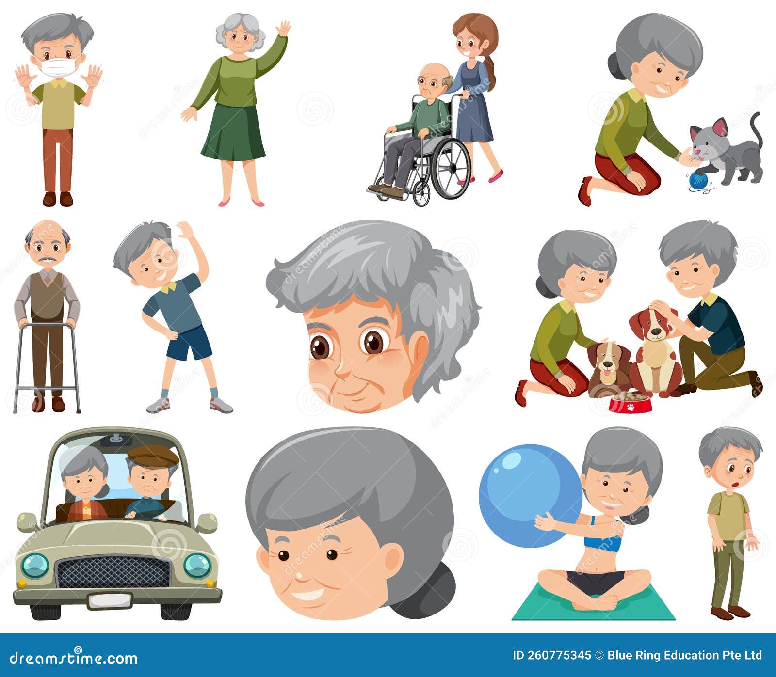 Collection of Elderly People Icons Stock Vector - Illustration of mouth ...