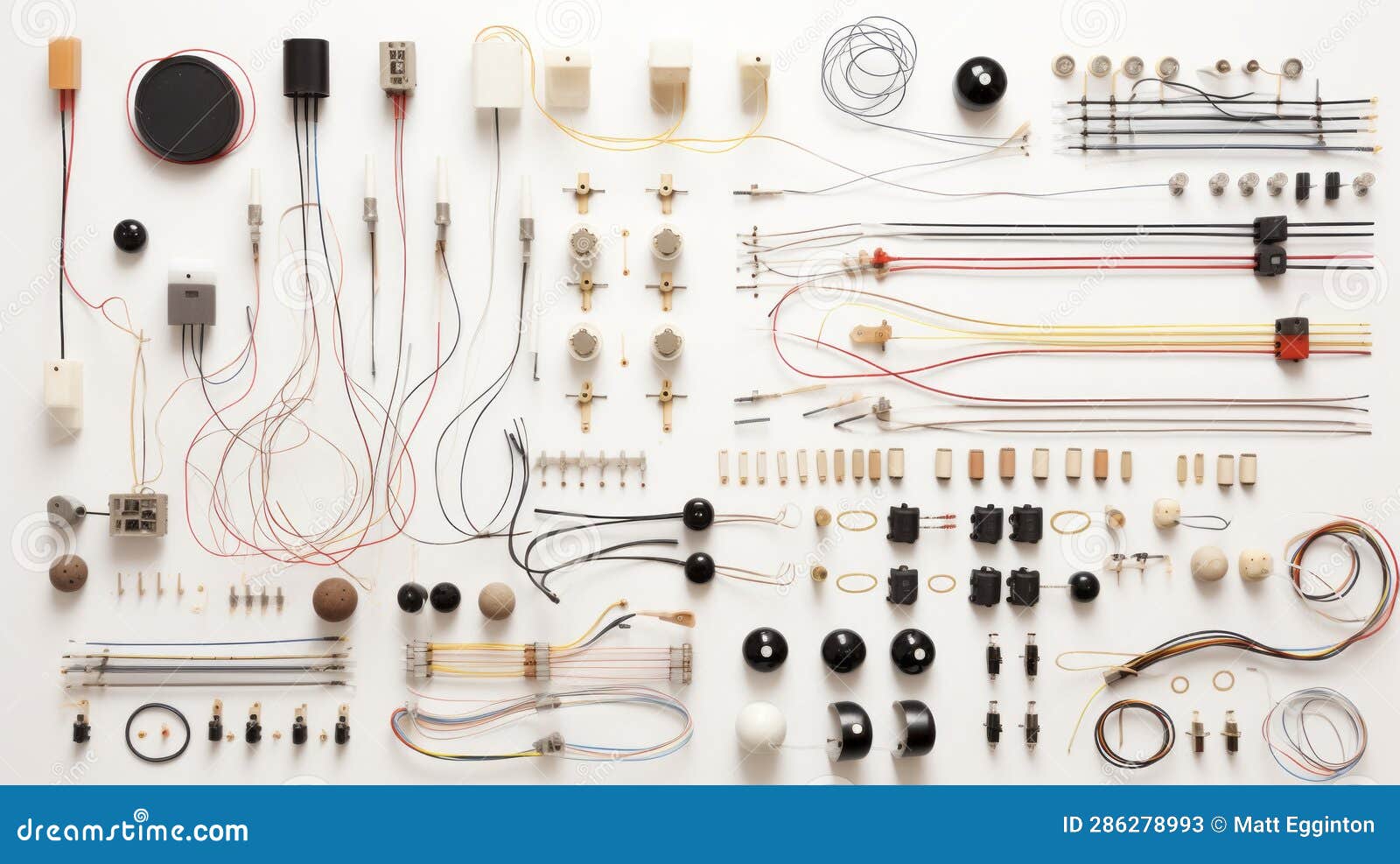 Photo of a Collection of Electronic Components on a White Backgroun ...