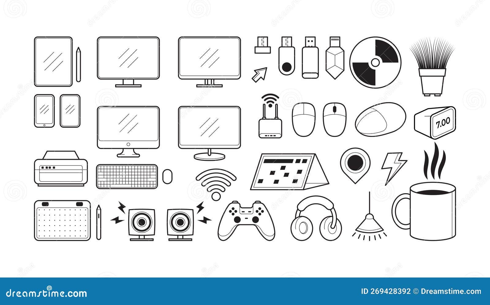 Collection of Electronic Device Design with Outline Style Stock Vector ...