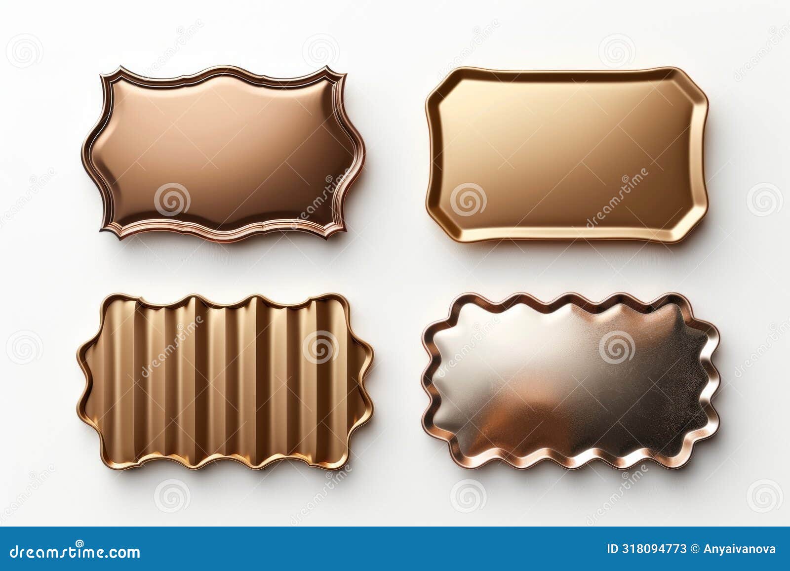 Collection of Elegant Bronze Plaques in Various Shapes on White ...