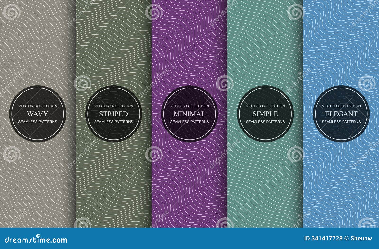 Collection of Elegant Colorful Seamless Curve Outline Patterns. Striped ...