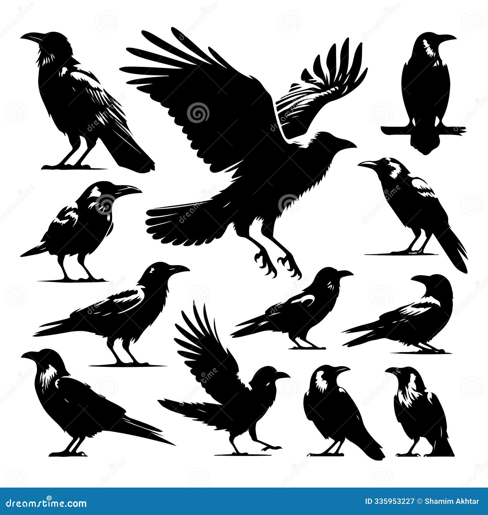Set of Crow Silhouette Vector on a White Background Stock Vector ...