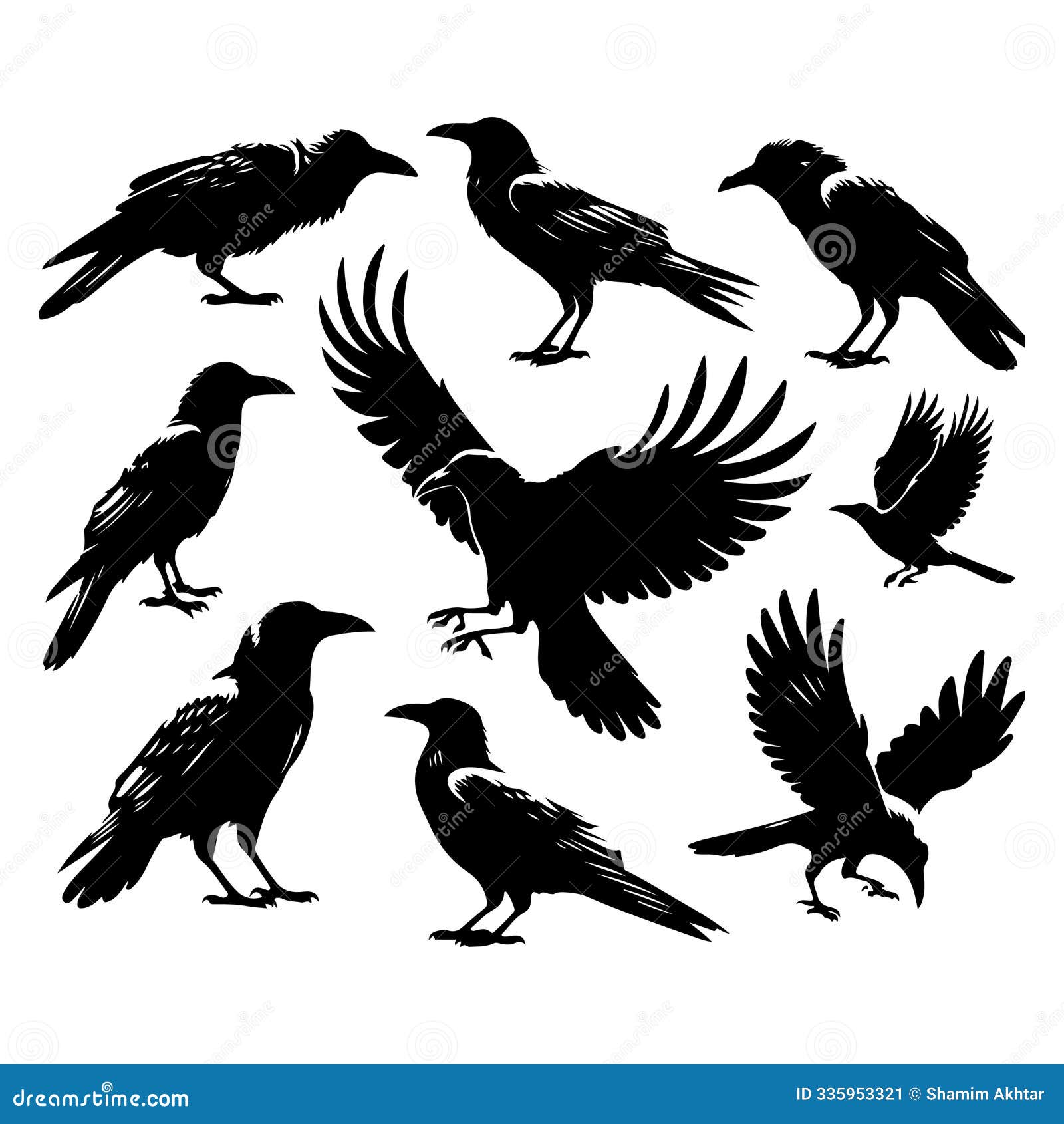 Set of Crow Silhouette Vector on a White Background Stock Illustration ...