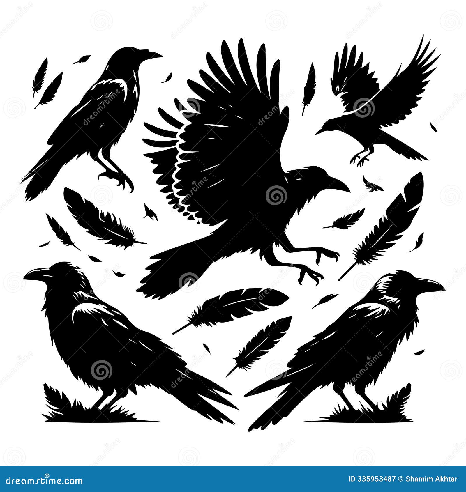 Set of Crow Silhouette Vector on a White Background Stock Illustration ...